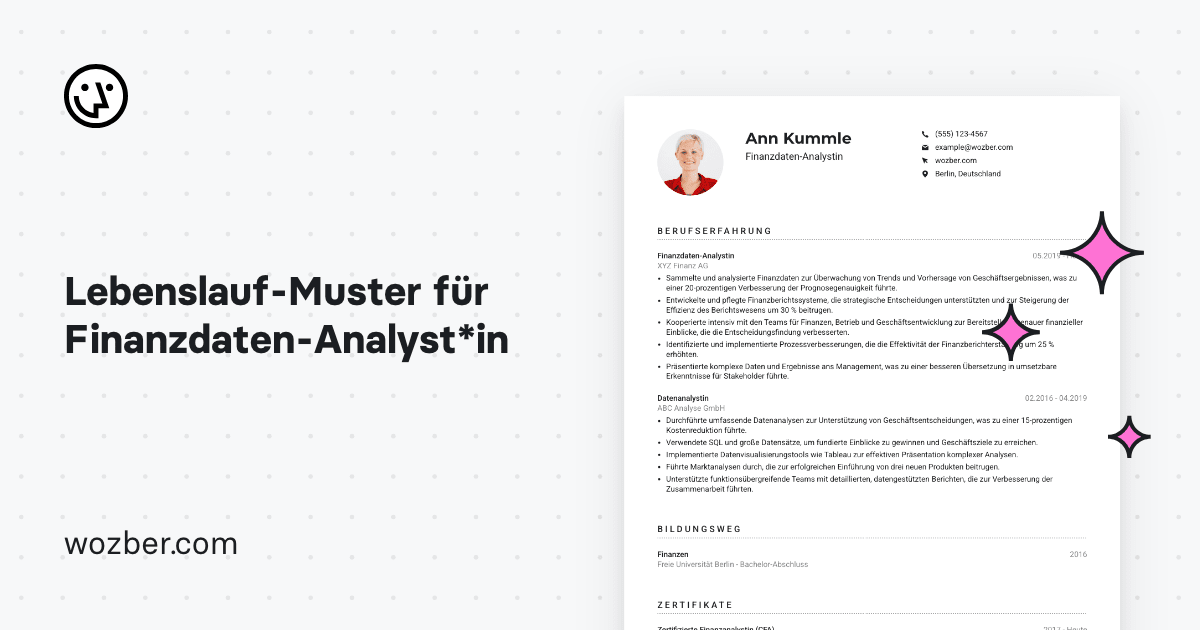 Lebenslauf-Muster für Finanzdaten-Analyst*in