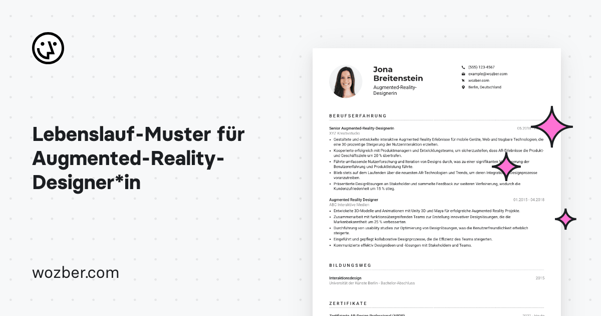 Lebenslauf-Muster für Augmented-Reality-Designer*in