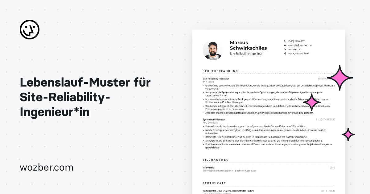 Lebenslauf-Muster für Site-Reliability-Ingenieur*in