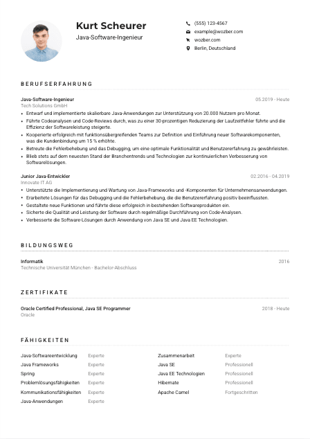 Lebenslauf-Muster für Java-Software-Ingenieur*in