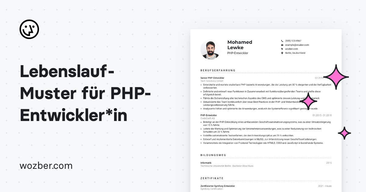 Lebenslauf-Muster für PHP-Entwickler*in