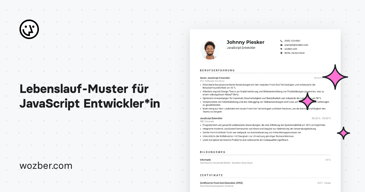 Lebenslauf-Muster für JavaScript Entwickler*in