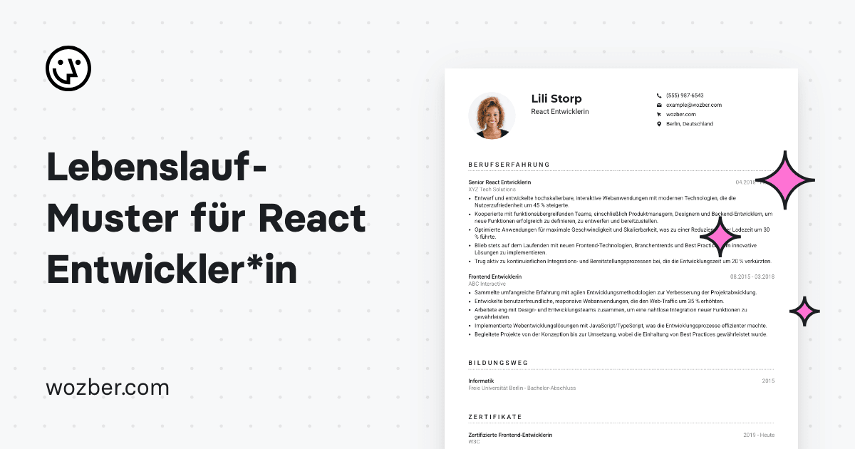 Lebenslauf-Muster für React Entwickler*in