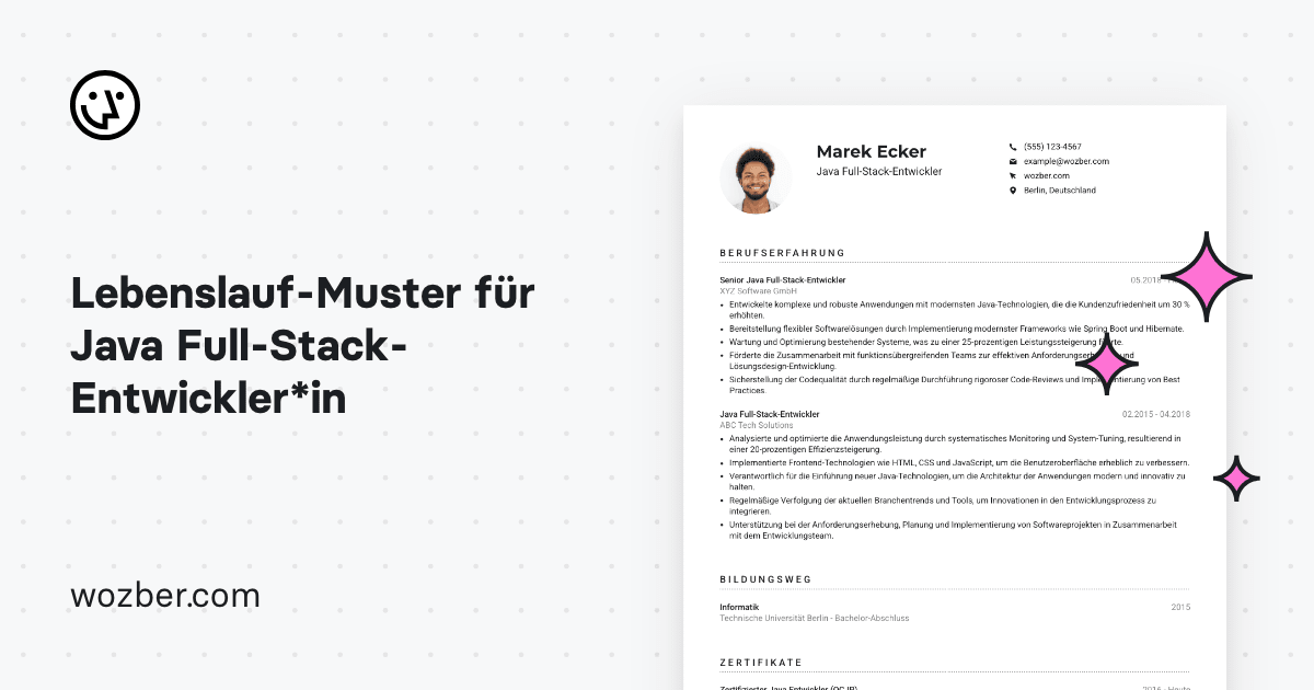Lebenslauf-Muster für Java Full-Stack-Entwickler*in