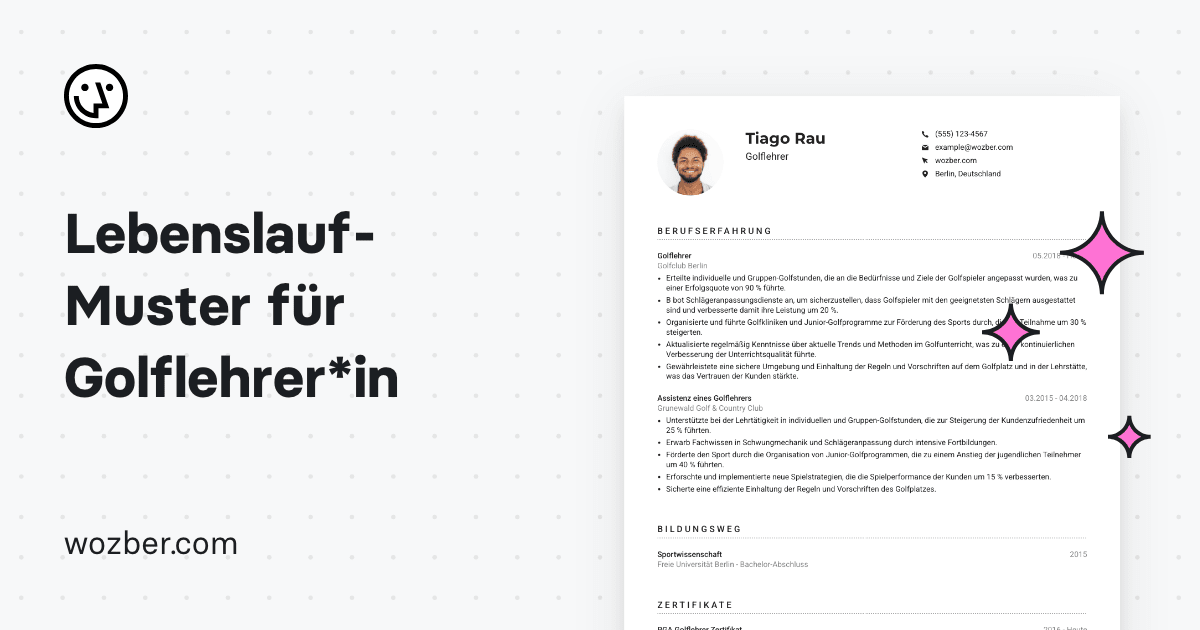 Lebenslauf-Muster für Golflehrer*in