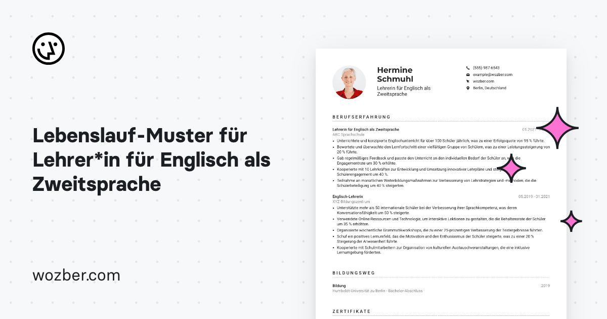 Lebenslauf-Muster für Lehrer*in für Englisch als Zweitsprache