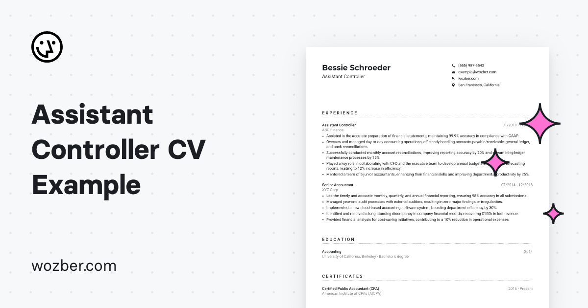 Assistant Controller CV Example