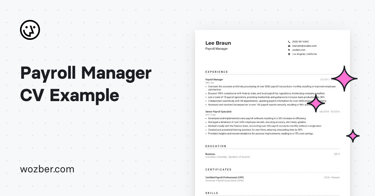 Payroll Manager CV Example