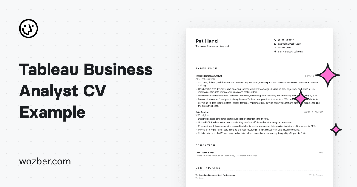 Tableau Business Analyst CV Example
