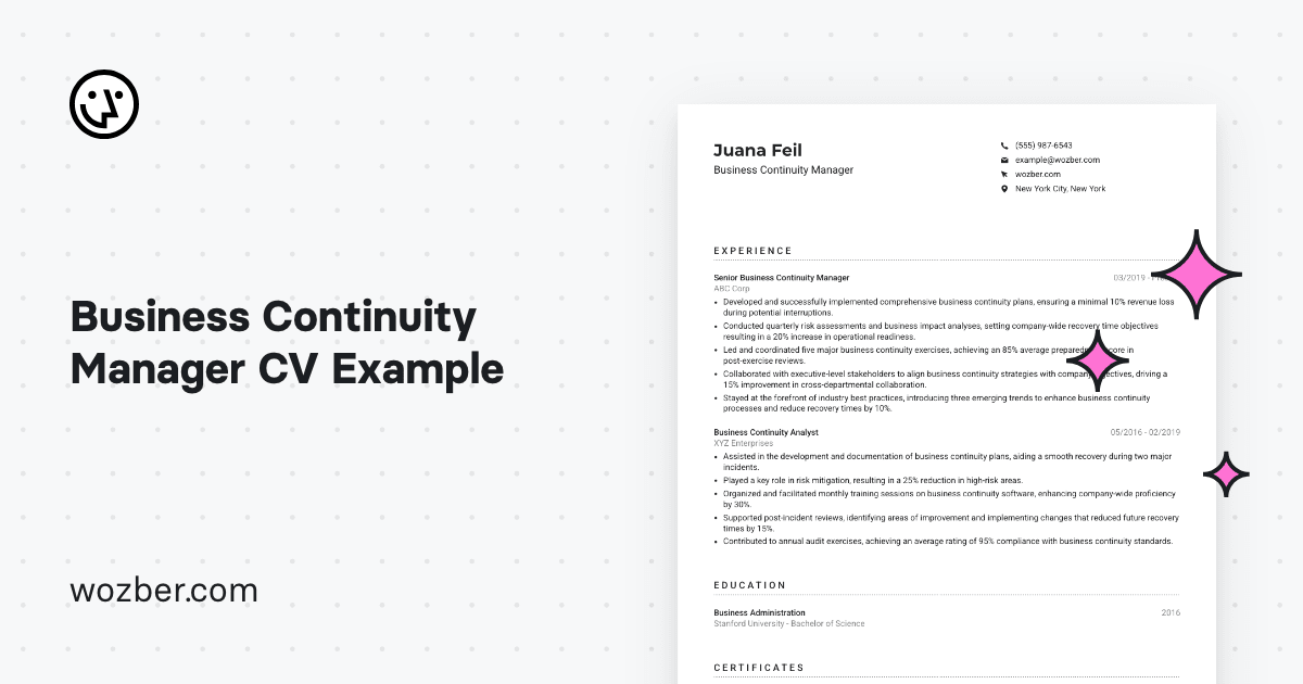 Business Continuity Manager CV Example
