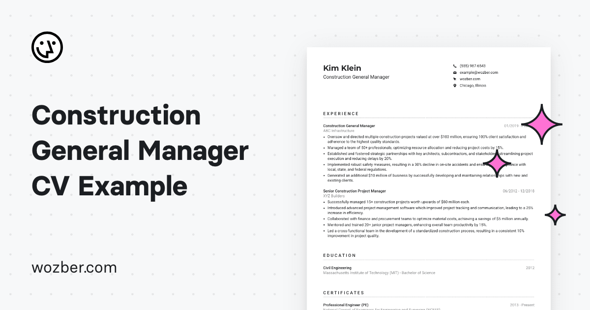 Construction General Manager CV Example