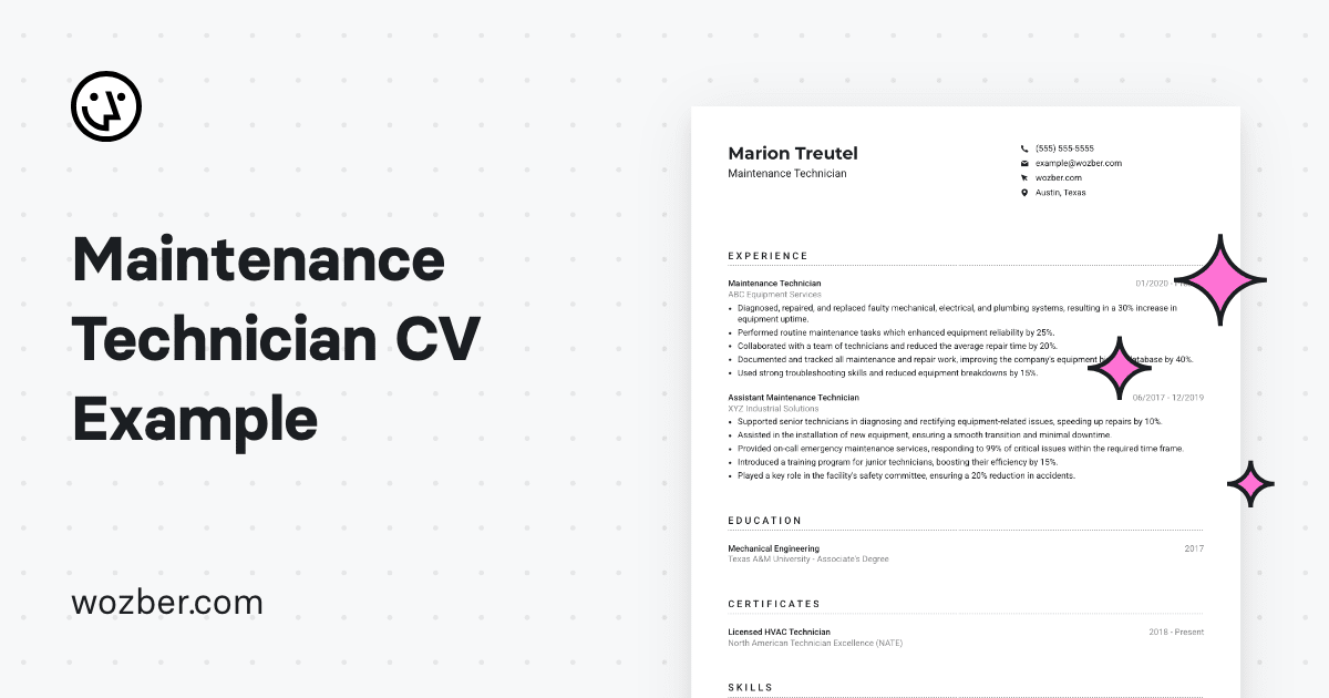 Maintenance Technician CV Example