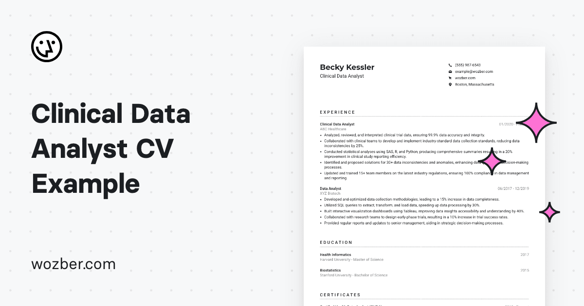 Clinical Data Analyst CV Example