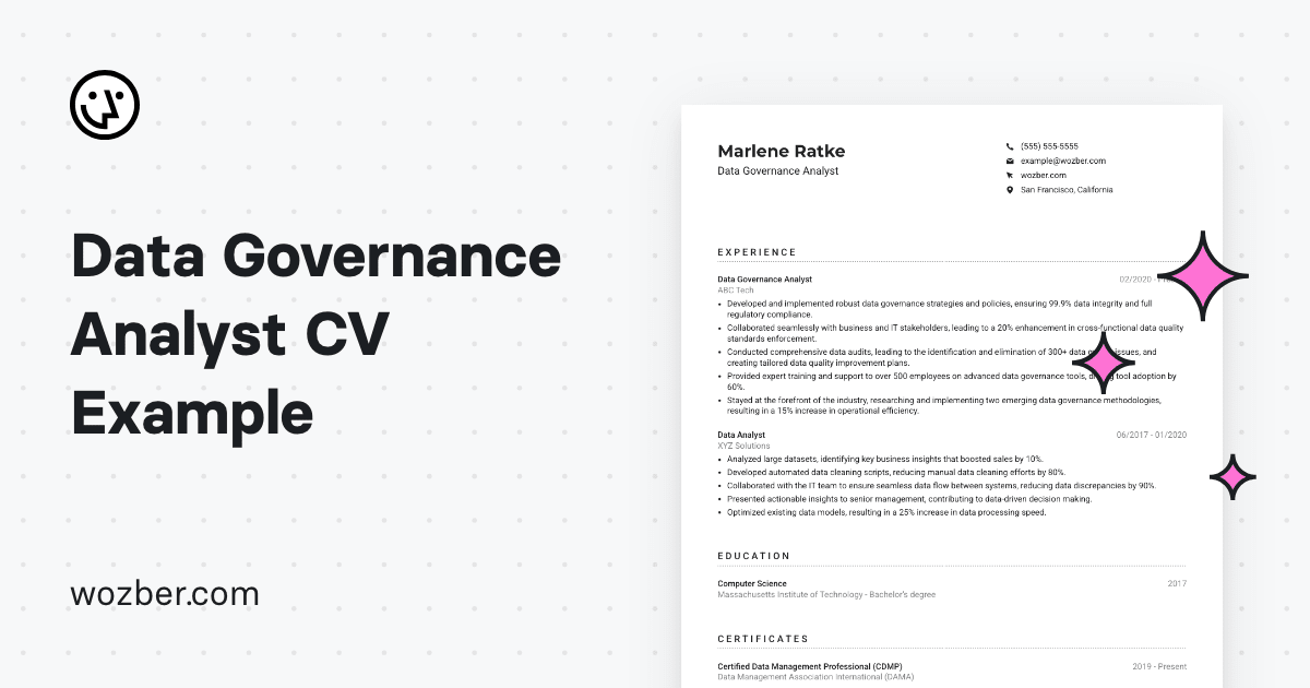 Data Governance Analyst CV Example