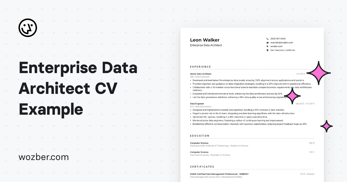 Enterprise Data Architect CV Example Enterprise Data Architect CV Example