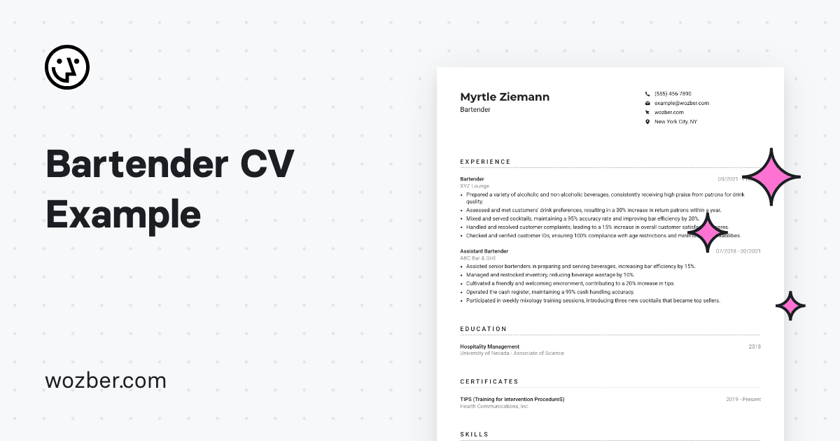 Bartender CV Example