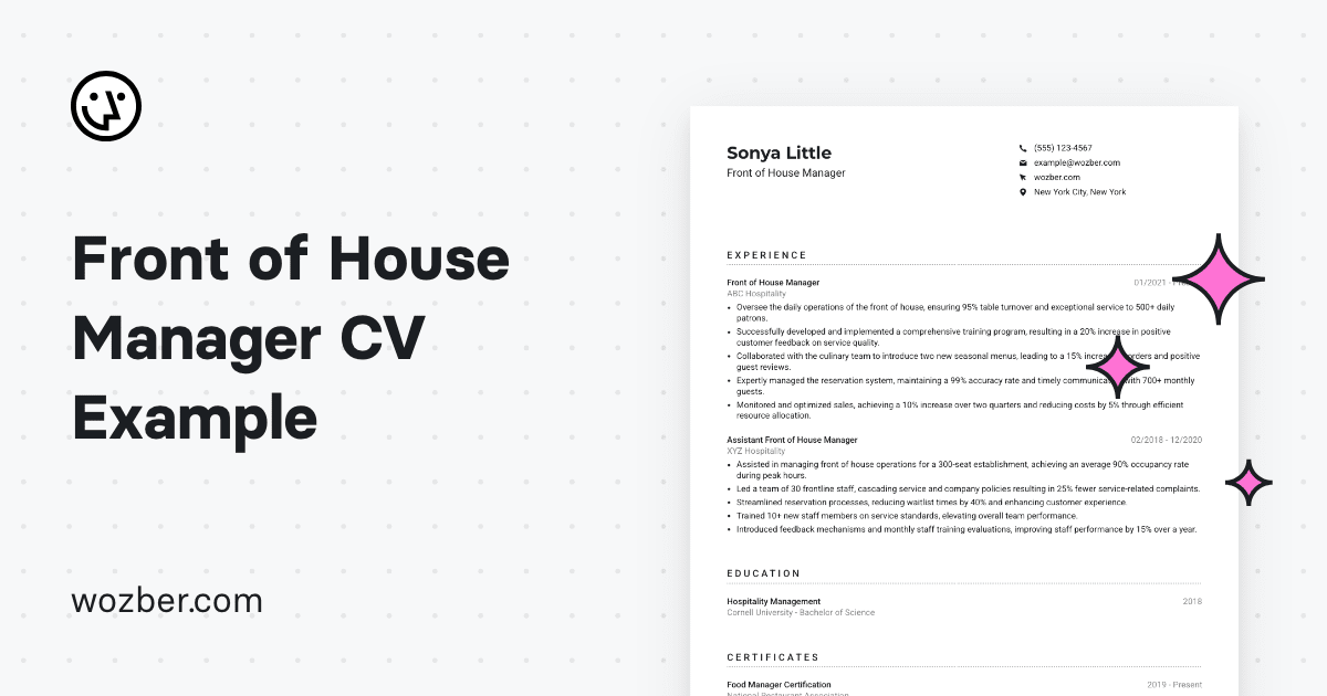 Front of House Manager CV Example
