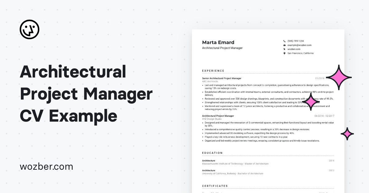 Architectural Project Manager CV Example
