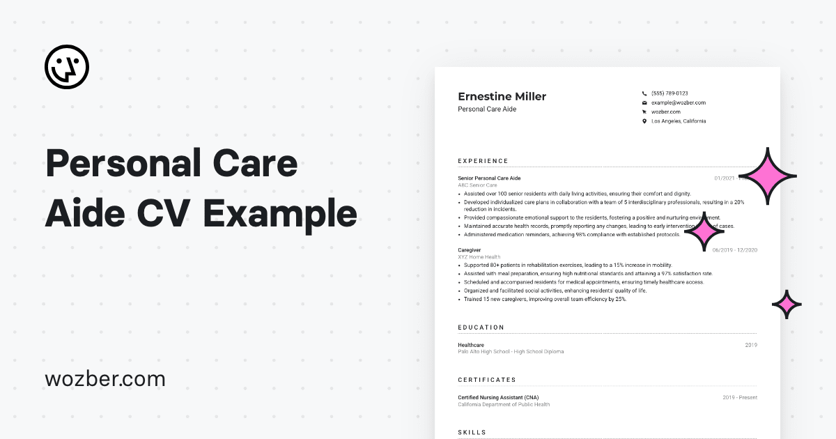 Personal Care Aide CV Example