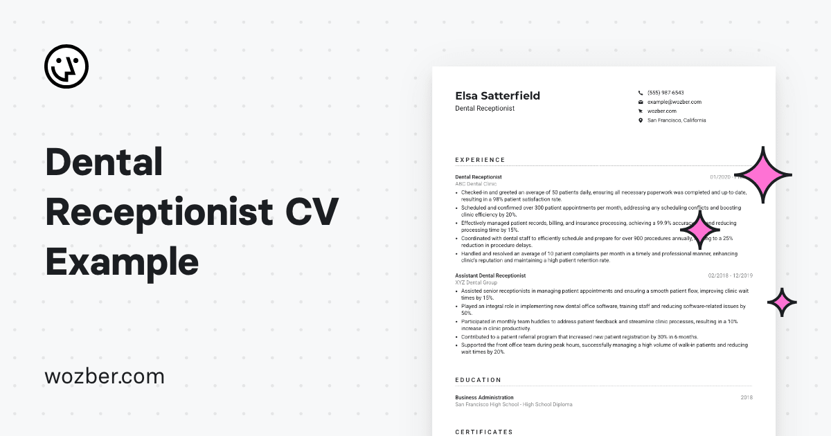 Dental Receptionist CV Example