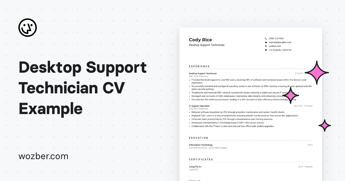 Desktop Support Technician CV Example