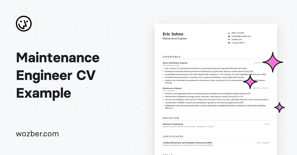 Maintenance Engineer CV Example