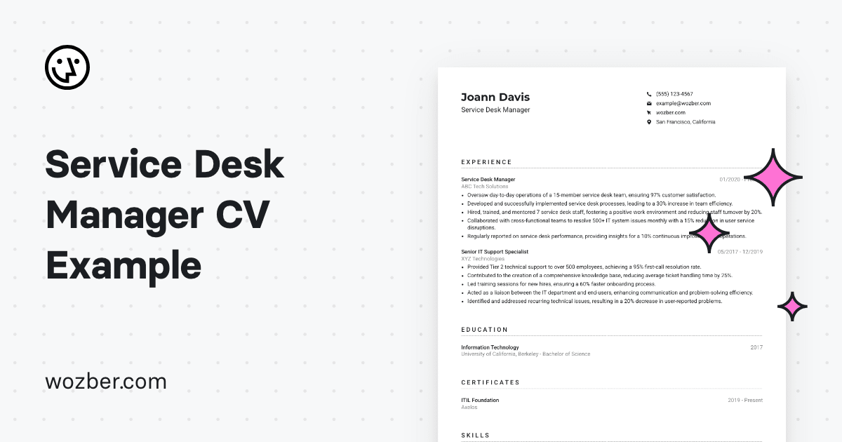 Service Desk Manager CV Example