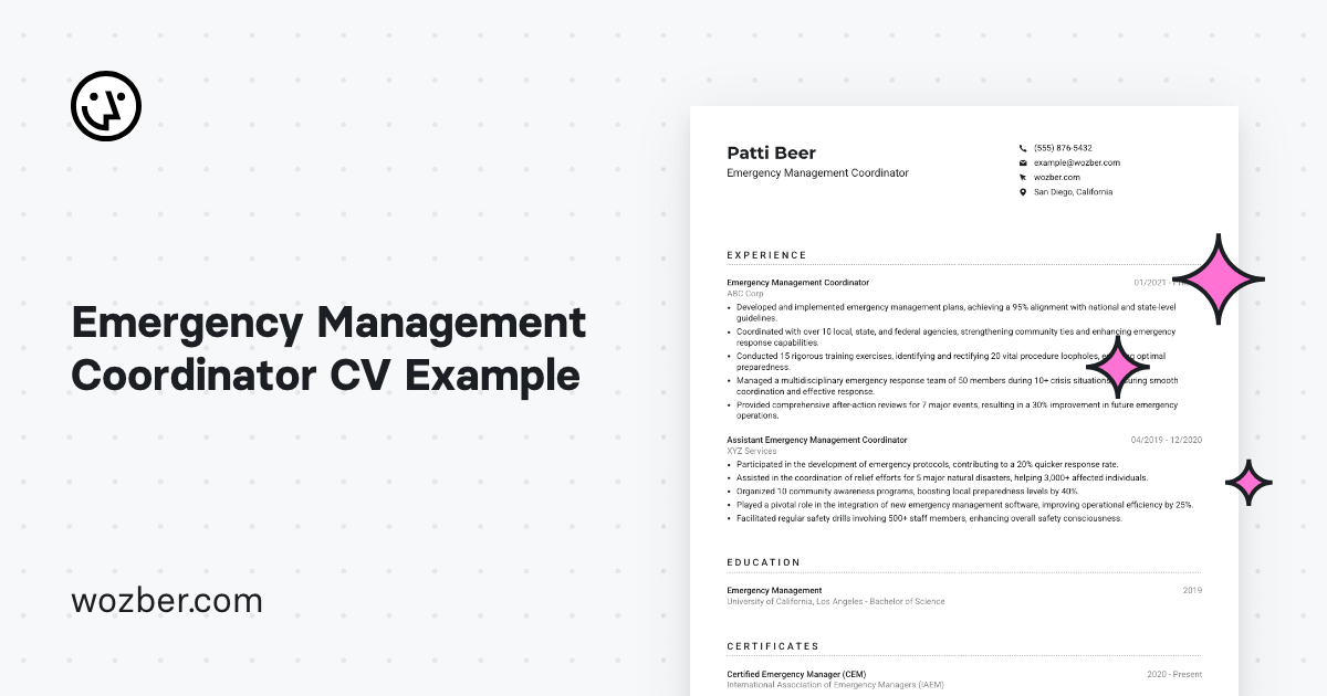 Emergency Management Coordinator CV Example