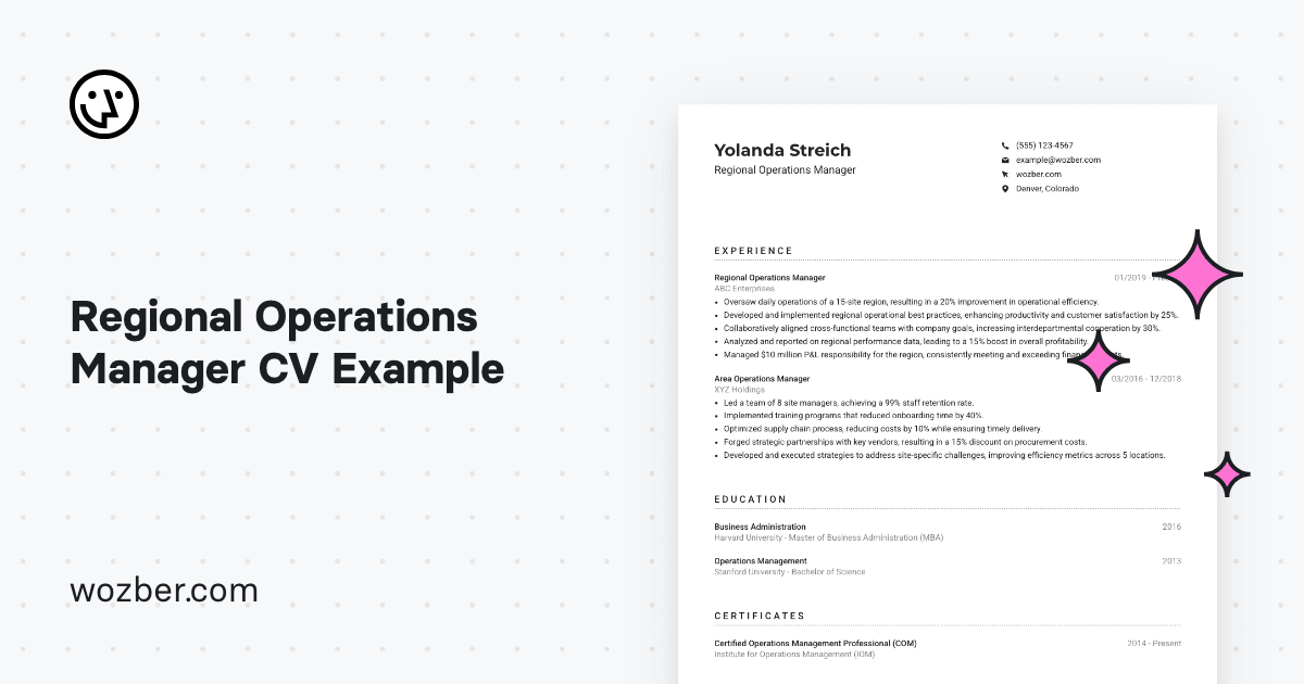 Regional Operations Manager CV Example