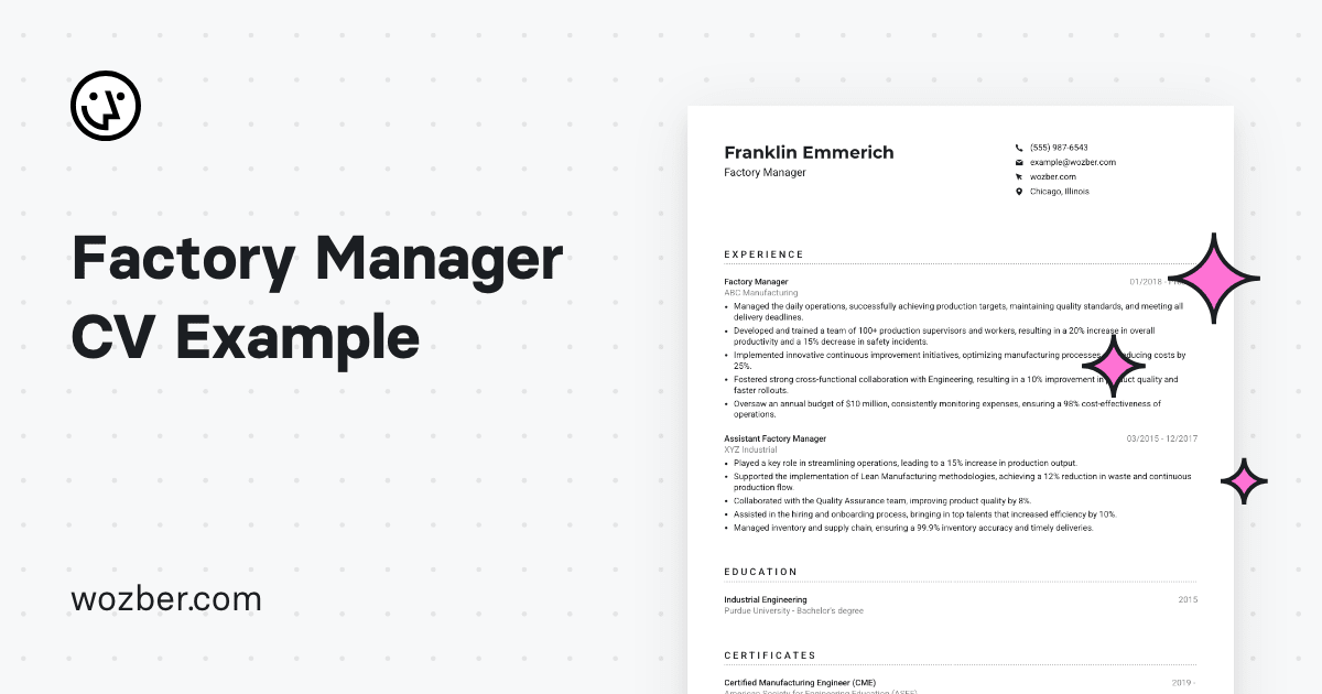 Factory Manager CV Example