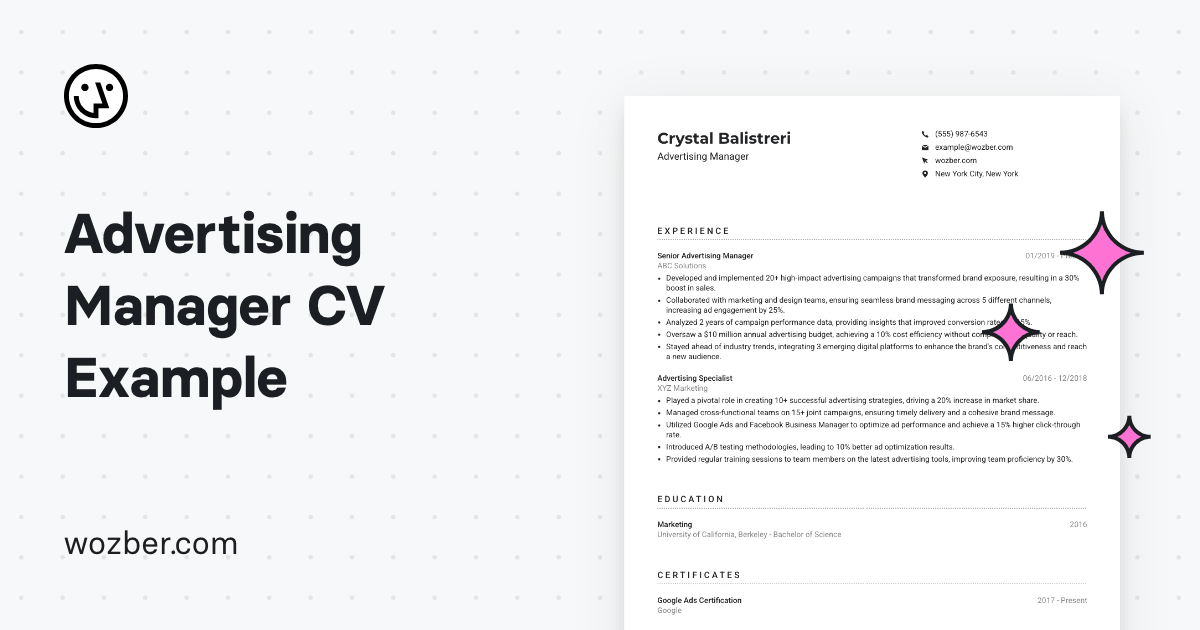 Advertising Manager CV Example