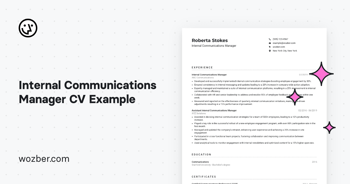 Internal Communications Manager CV Example Internal Communications Manager CV Example