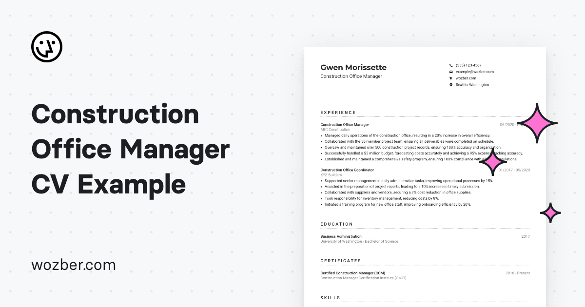 Construction Office Manager CV Example