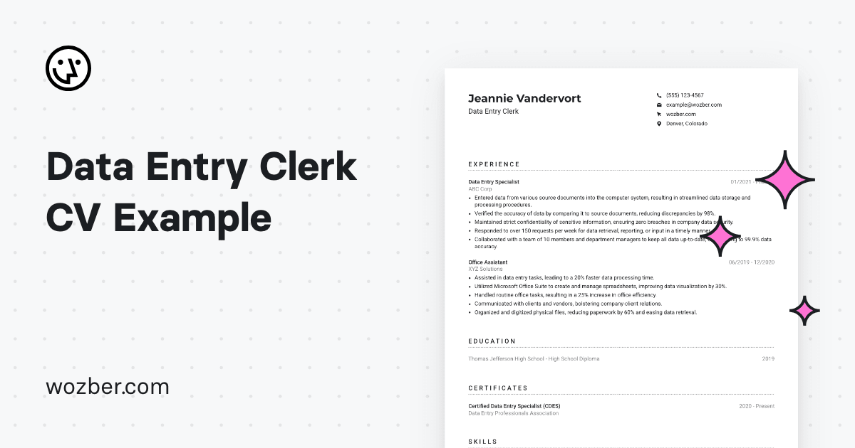 Data Entry Clerk CV Example Data Entry Clerk CV Example