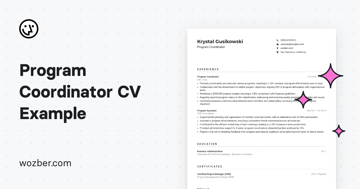 Program Coordinator CV Example