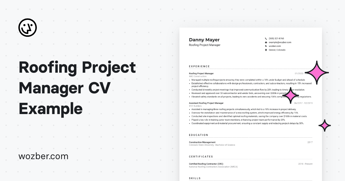 Roofing Project Manager CV Example