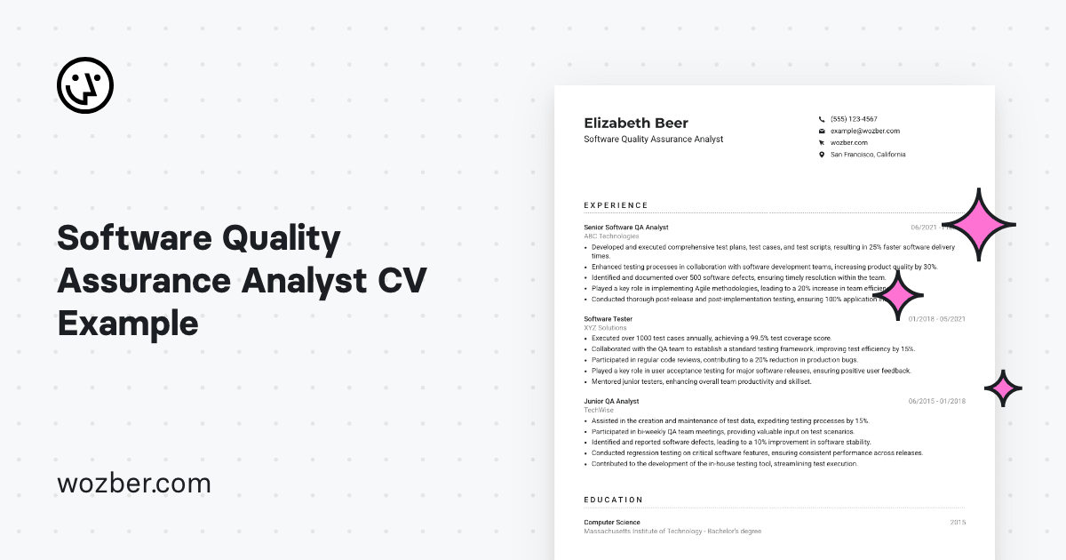 Software Quality Assurance Analyst CV Example