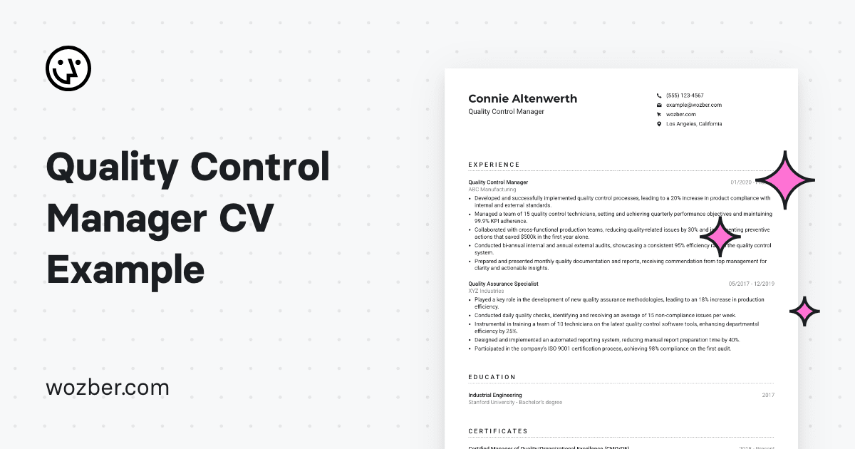 Quality Control Manager CV Example
