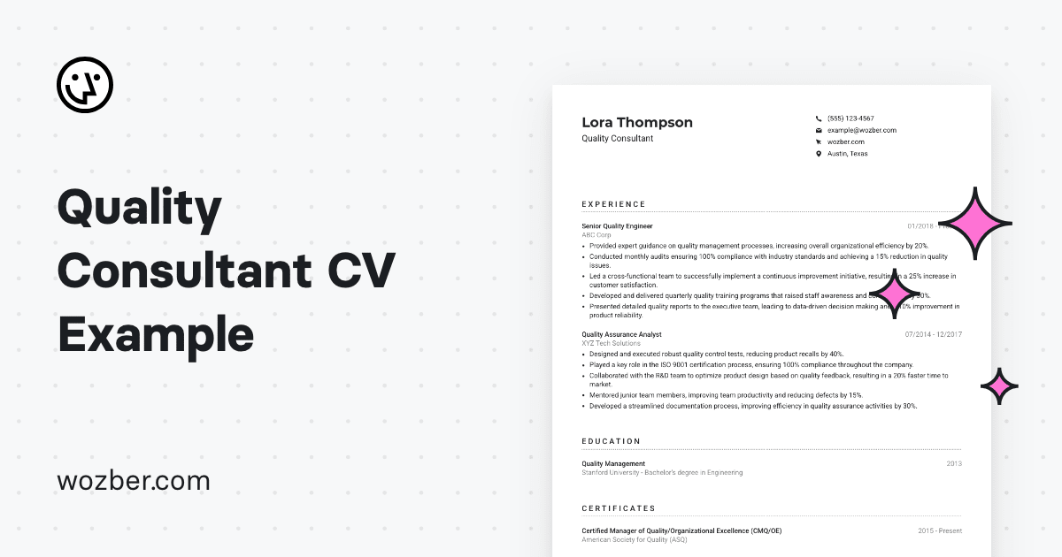 Quality Consultant CV Example