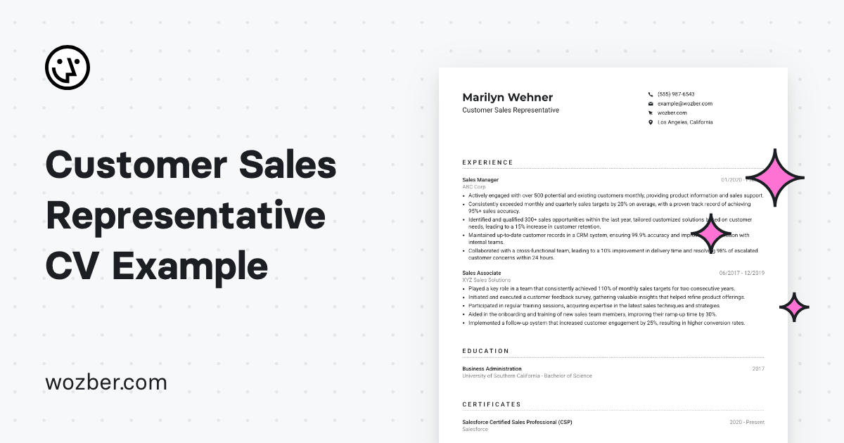 Customer Sales Representative CV Example