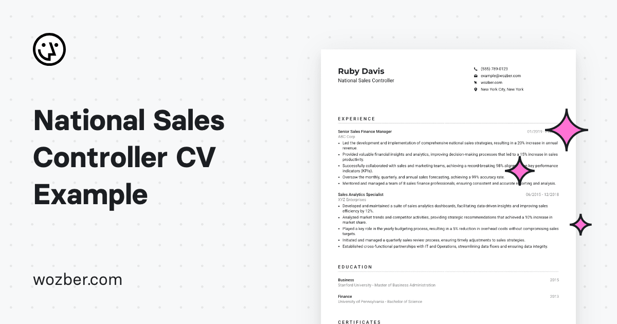 National Sales Controller CV Example
