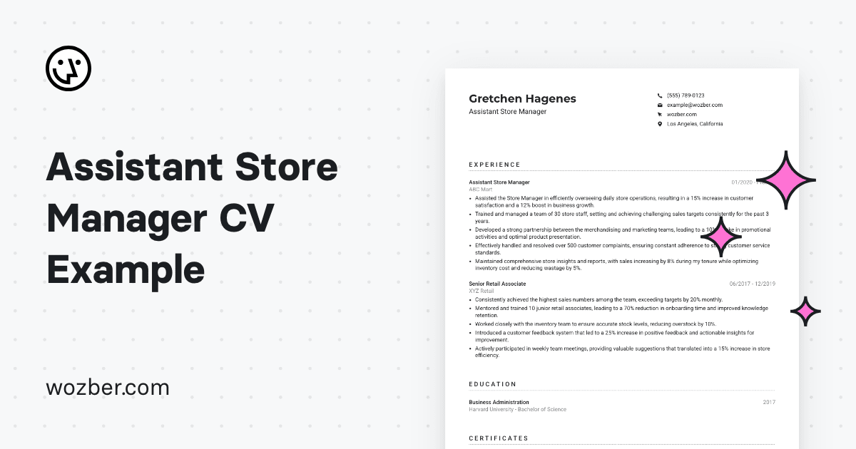 Assistant Store Manager CV Example Assistant Store Manager CV Example