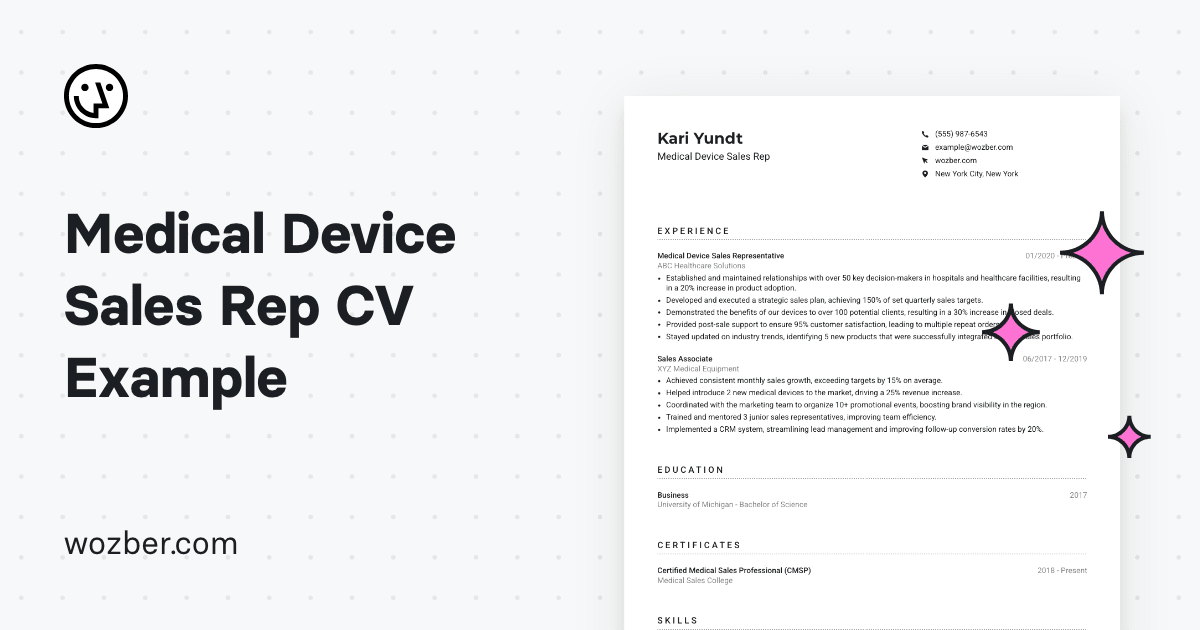 Medical Device Sales Rep CV Example