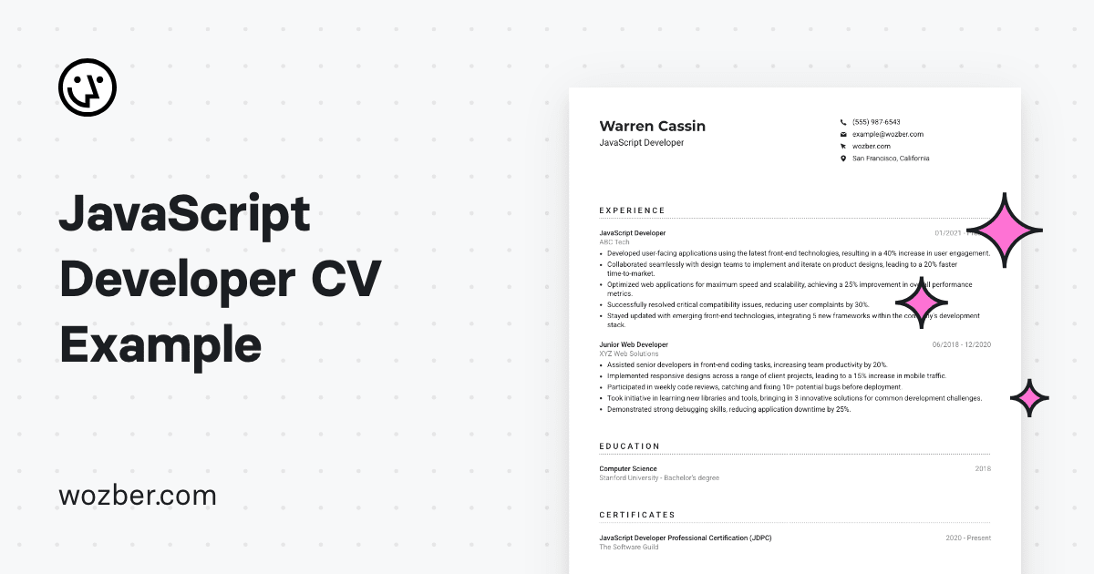JavaScript Developer CV Example