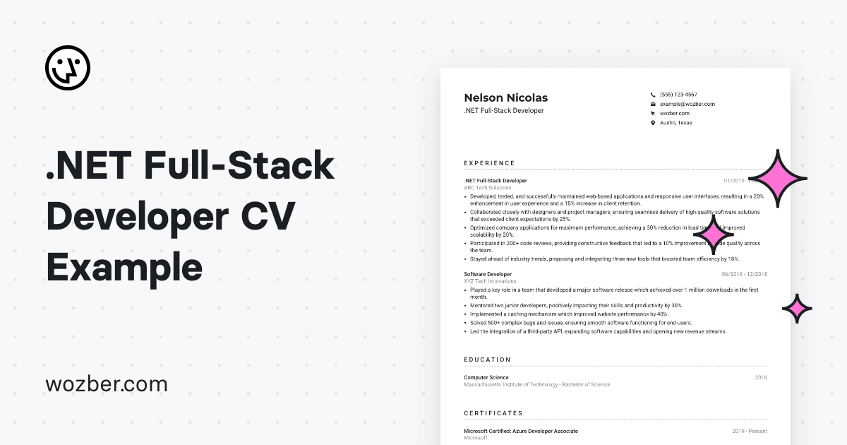 .NET Full-Stack Developer CV Example