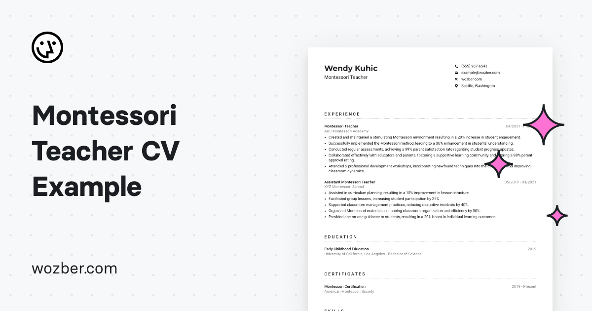 Montessori Teacher CV Example