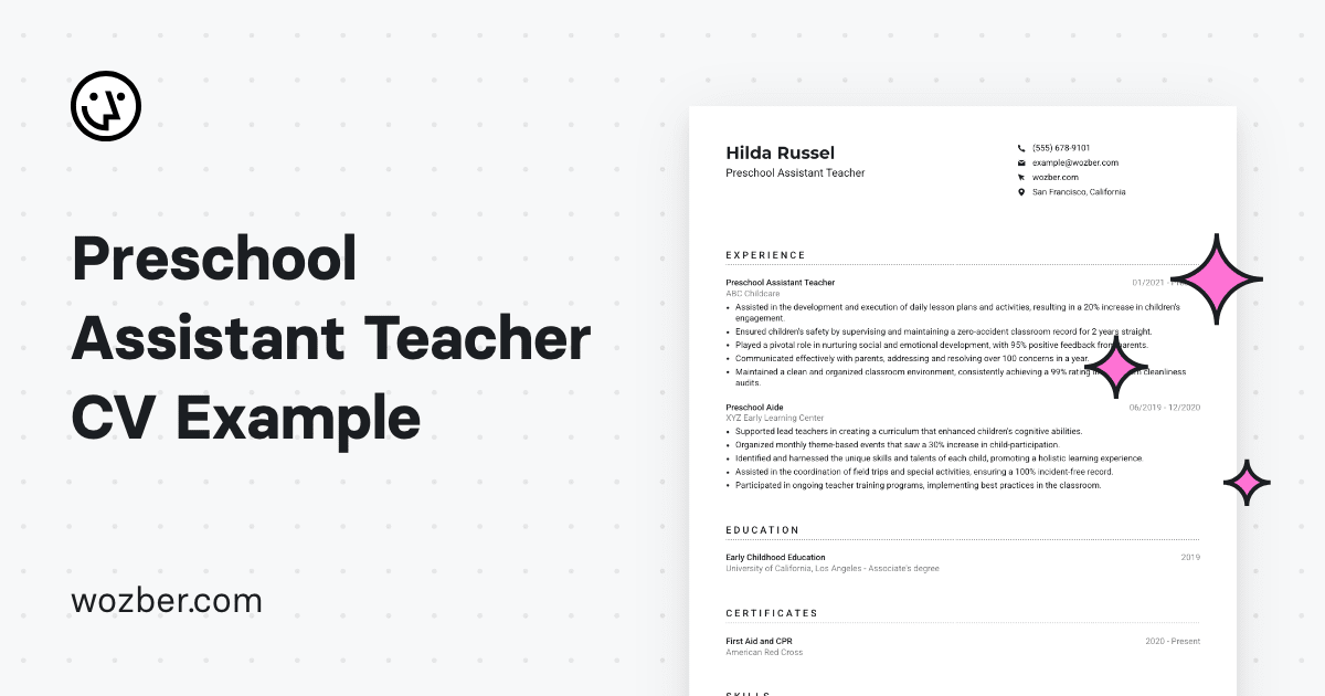 Preschool Assistant Teacher CV Example