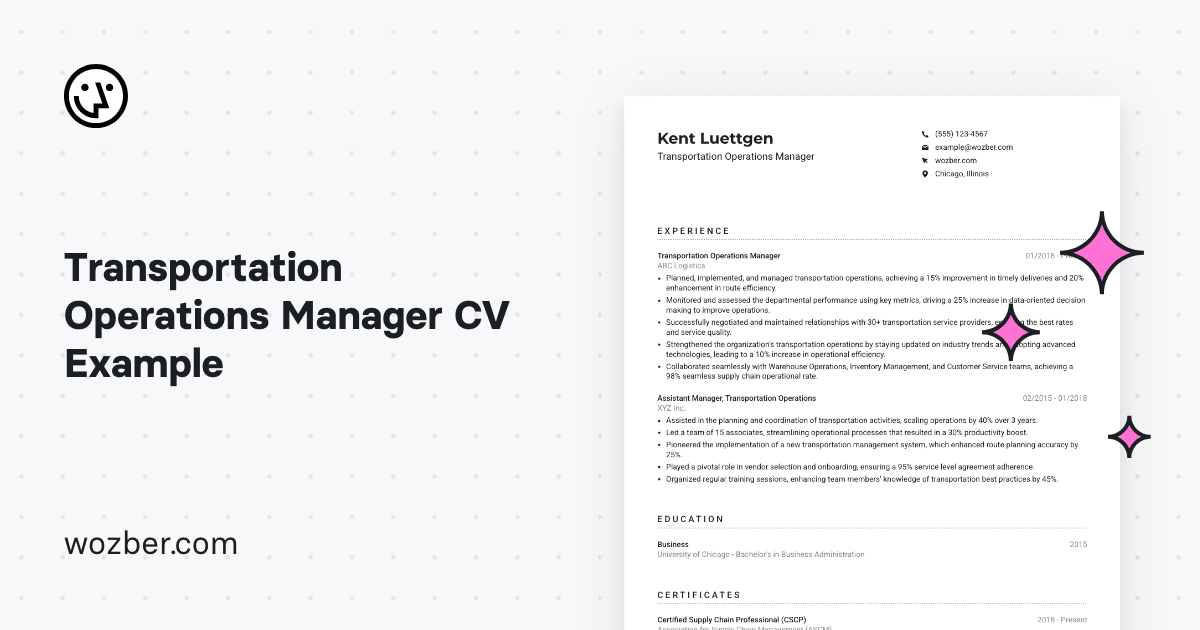 Transportation Operations Manager CV Example