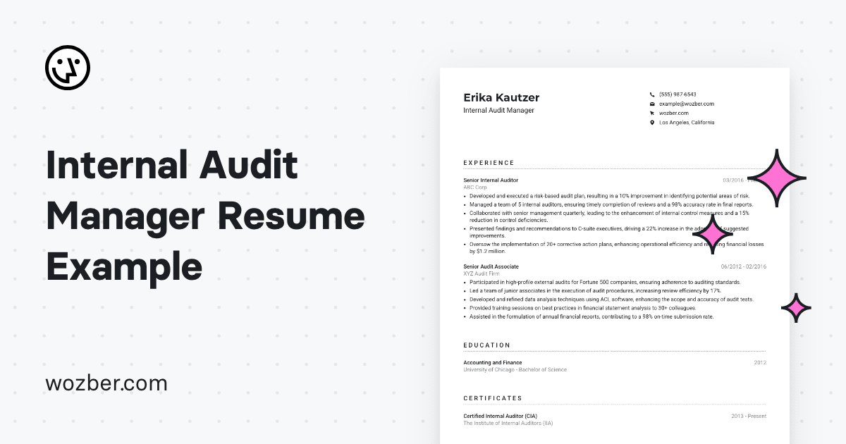 Internal Audit Manager Resume Example