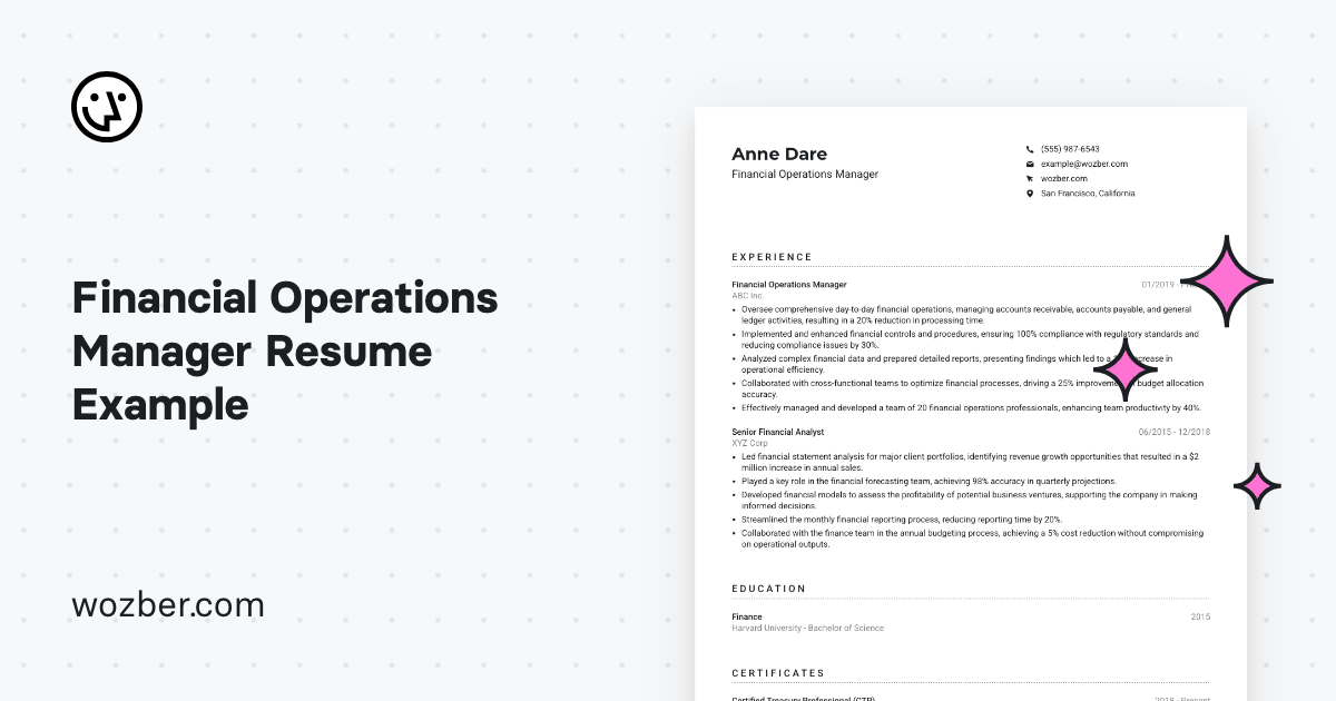 Financial Operations Manager Resume Example